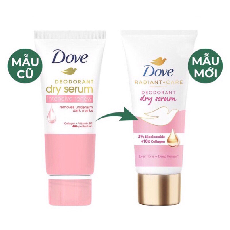 Serum ngăn mùi Dove Deodorant Dry Serum 3% Niacinamide + 10X Collagen (40ml) giúp ngăn mùi hôi ...