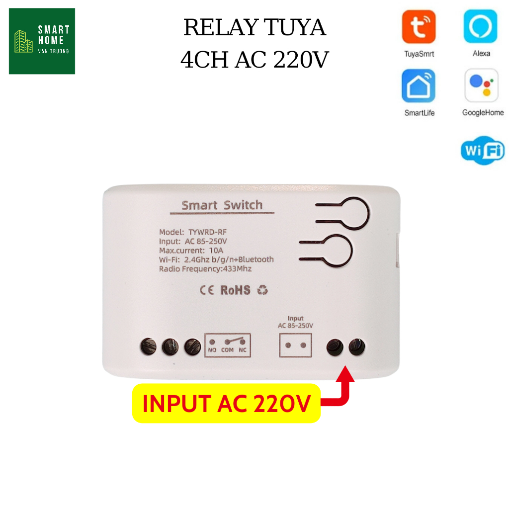 Công tắc Wifi Tuya 5V, 12V, 24V dùng 2 rơ le tiếp điểm khô 10A bật tắt đèn LED máy phun sương ...