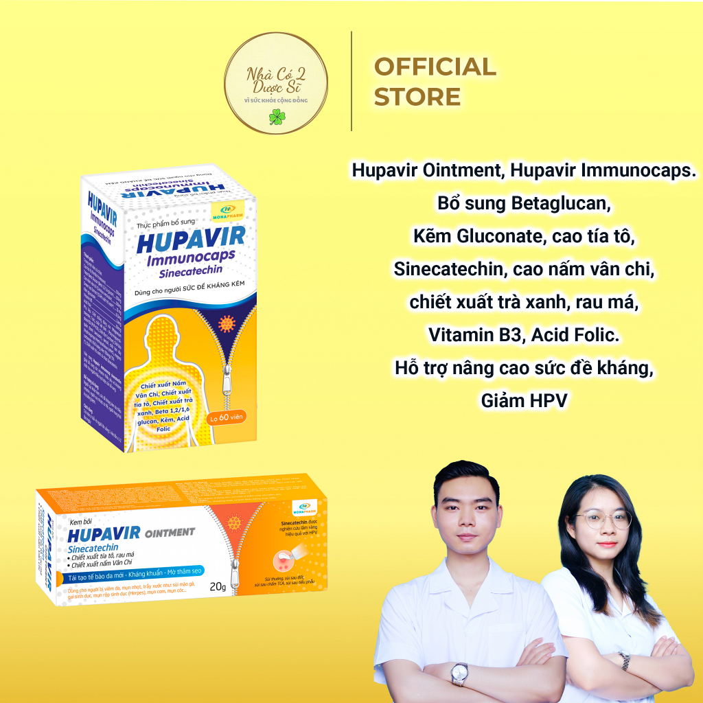 [Che tên] Bộ bôi Hupavir Ointment 20g, uống Hupavir Immunocaps 60 viên ...