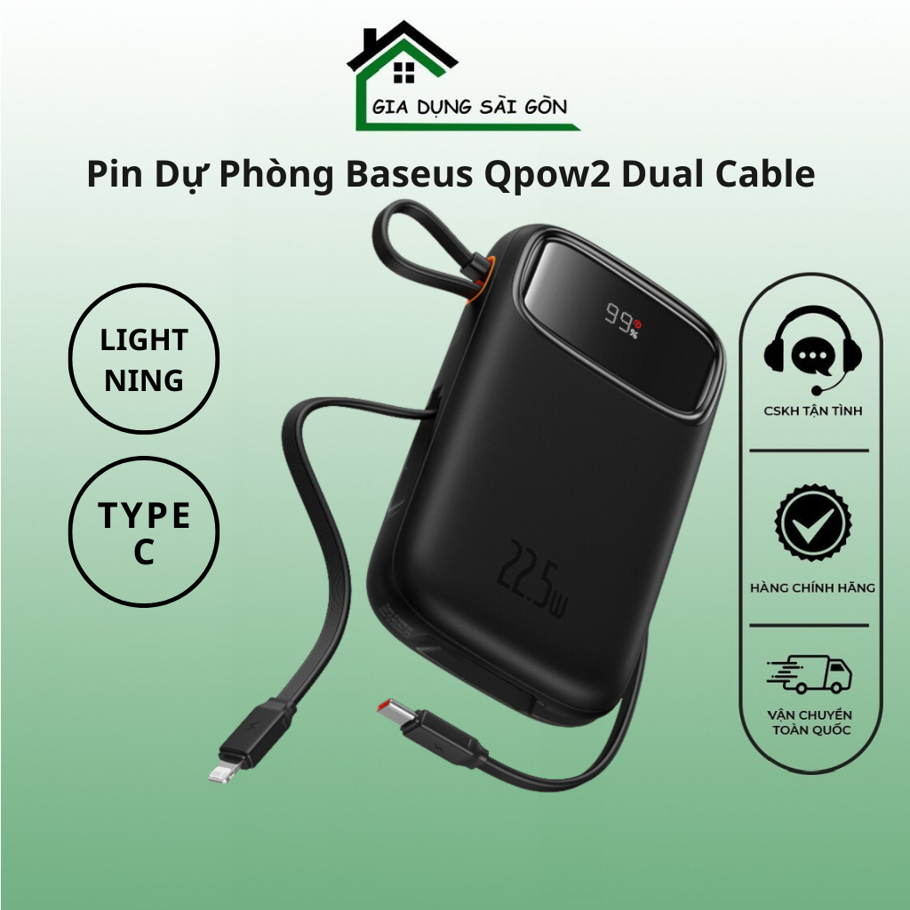 Pin Dự Phòng Sạc Nhanh Baseus Qpow2 Dual-Cable Digital Display Fast Charge Power Bank 22.5W ...