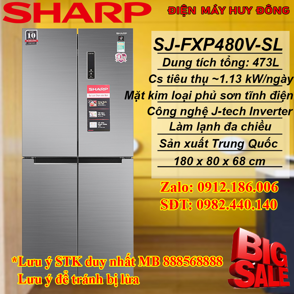 Tủ lạnh Sharp Inverter 401 lít Multi Door SJ-FXP480V-SL | Shopee Việt Nam