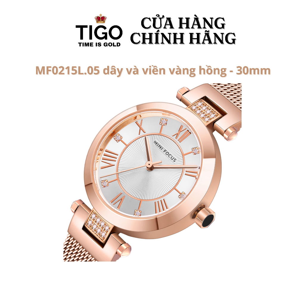 Đồng Hồ Nữ MINI FOCUS MF0215L.05 Dây Thép Vàng Hồng Viền Vàng Hồng Thép Không Gỉ Mặt Tròn 30mm ...