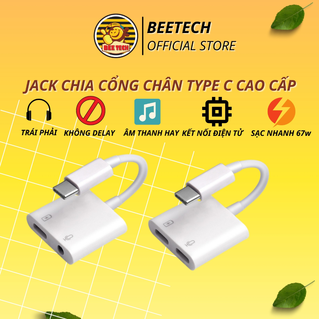 Jack chuyển đổi chân Type C Sạc Nhanh 67w, giắc chia cổng vừa sạc vừa đeo tai nghe hỗ trợ sạc ...