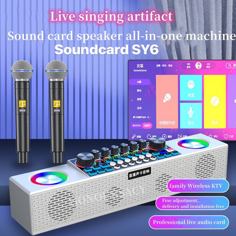 Loa Bluetooth SY6 AUDIO live stream kèm 2 micro karaoke hiệu ứng đèn ...