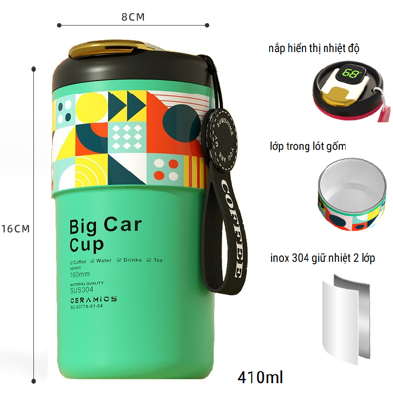 Ly cà phê inox 304 giữ nhiệt 2 lớp lót gốm. Cốc cà phê tiện lợi di động Bincoo 250ml, 280ml ...