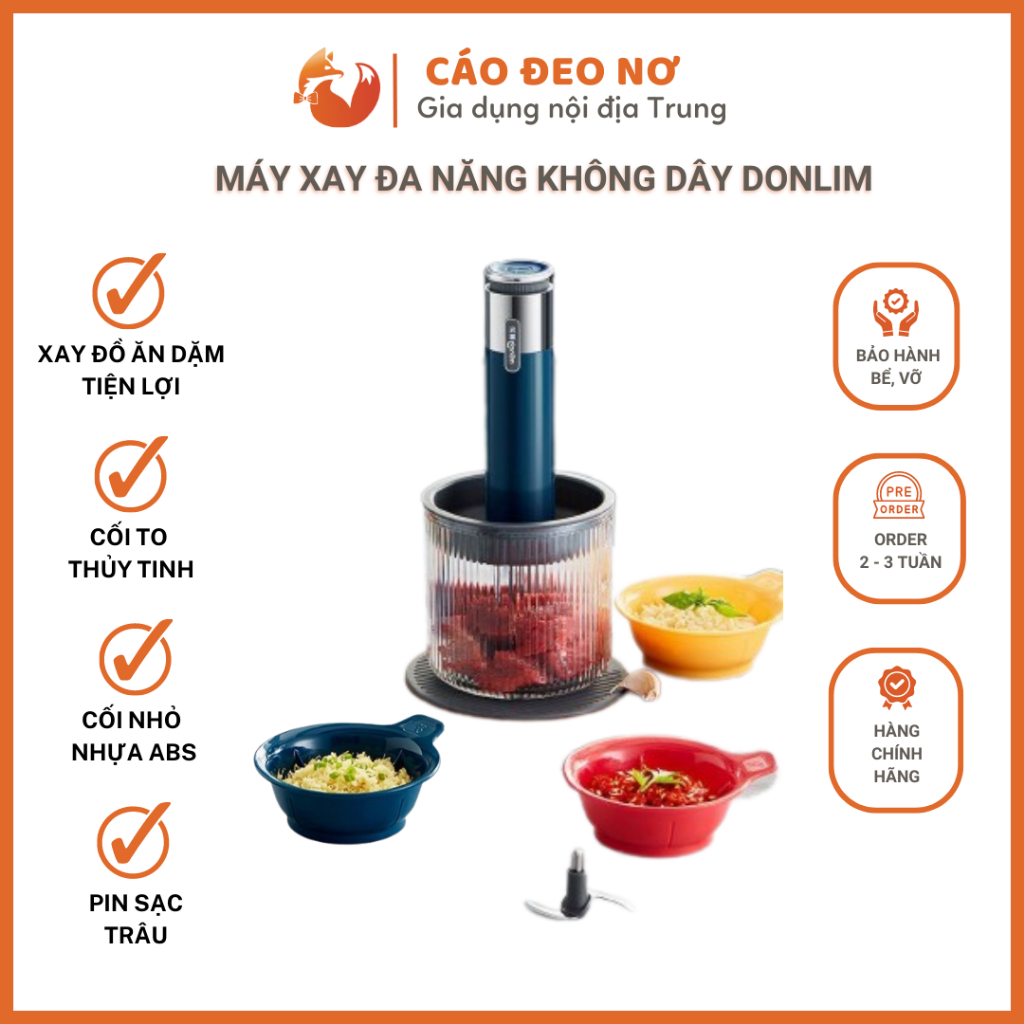 [Chính hãng] Máy Xay Thịt, Gia Vị, Máy Xay Đồ Ăn Dặm Không Dây DONLIM ...
