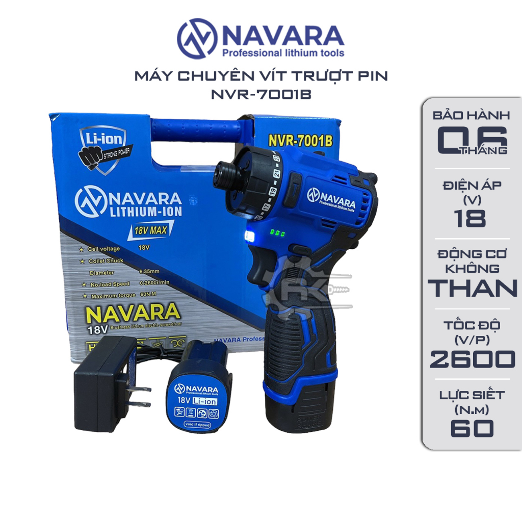 Máy chuyên vít pin Navara 7001B, Động cơ Không chổi than bền bỉ và mạnh ...