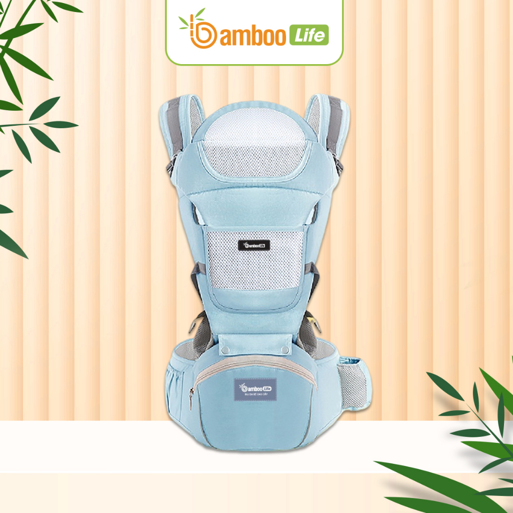 Địu em bé, địu em bé sơ sinh Bamboo Life chính hãng có trợ lực nhiều tư thế có đỡ cổ chống gù ...