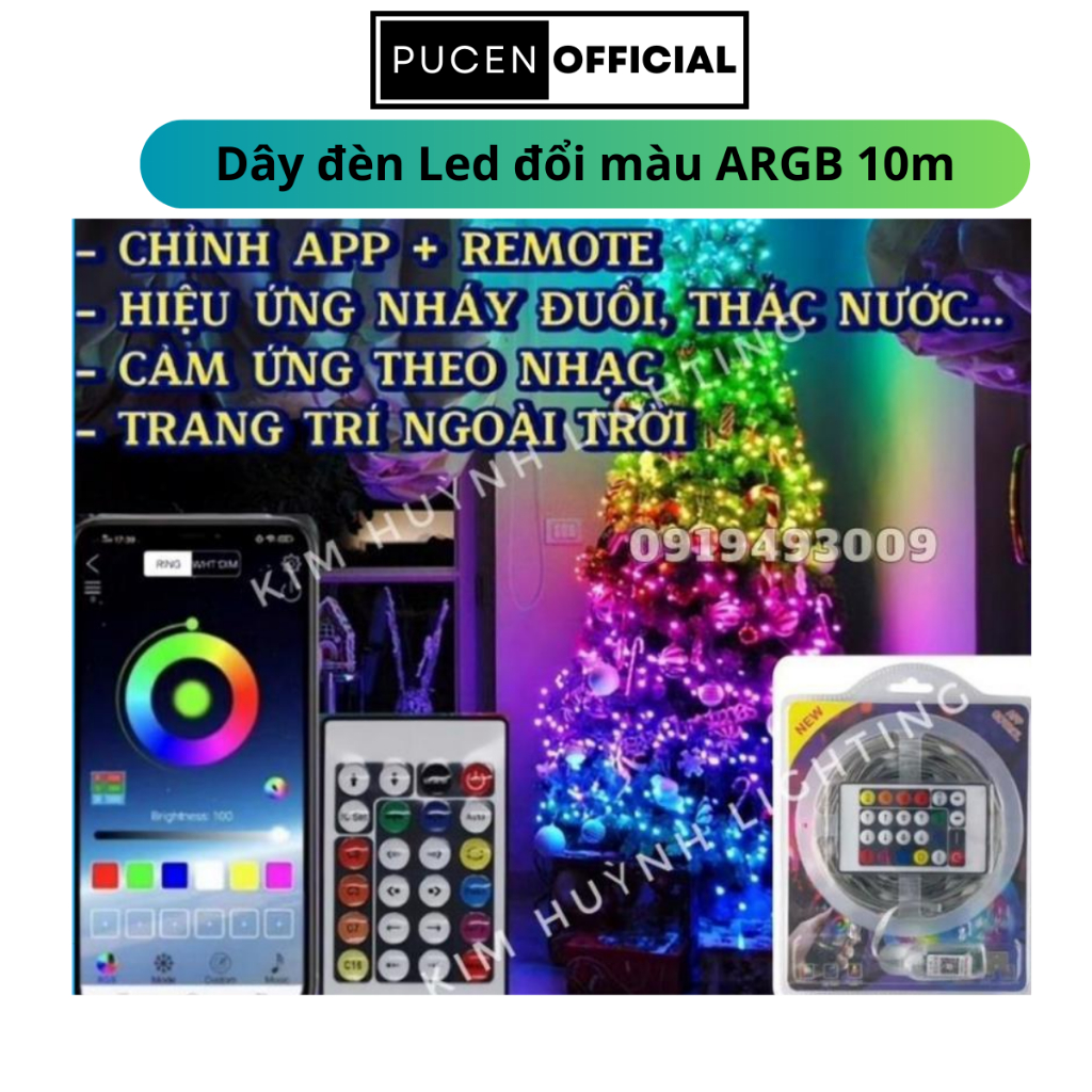 Dây đèn Led đổi màu ARGB 10m chỉnh APP hiệu ứng chạy đuổi, cảm nhạc ...