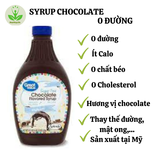 Siro chocolate ko đường, syrup không đường ít calo Great Value chai 524 ...
