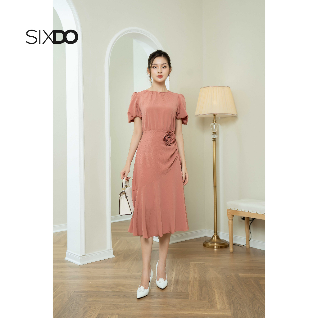 Đầm midi SIXDO (Midi Woven Dress With Flower) | Shopee Việt Nam