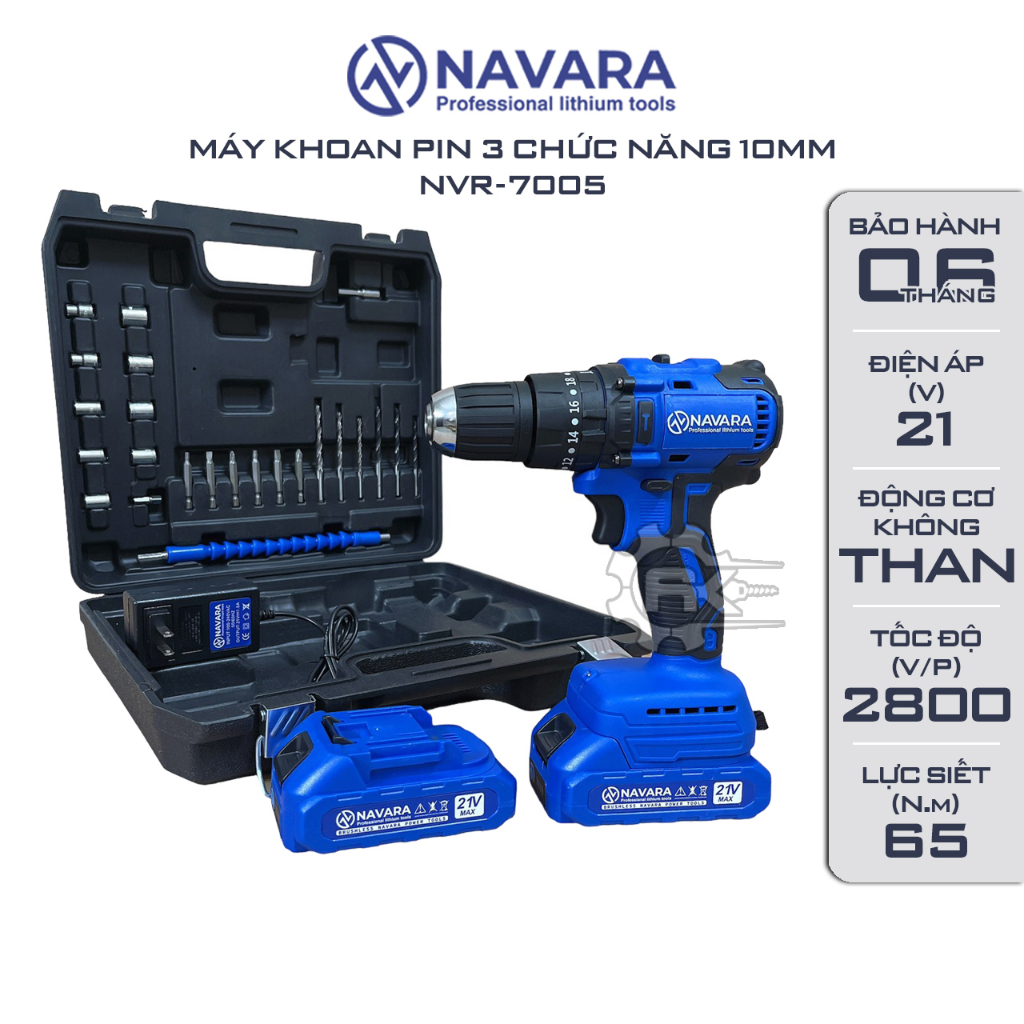 Máy khoan pin Navara 7005, 3 Chức năng, Động cơ bền bỉ và mạnh mẽ, Tặng ...