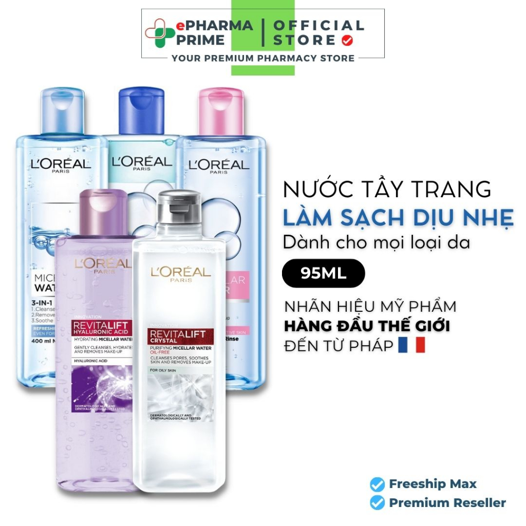 [MINI 95ML] Nước Tẩy Trang L'oreal 3-in-1 Micellar Water Dịu Nhẹ 95ml | Shopee Việt Nam