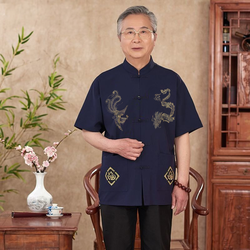 Áo sơ mi cổ tàu nam chất đũi cao cấp LOẠI 1 mềm mát loại sơ mi nam trung niên thiêu rồng phượng ...