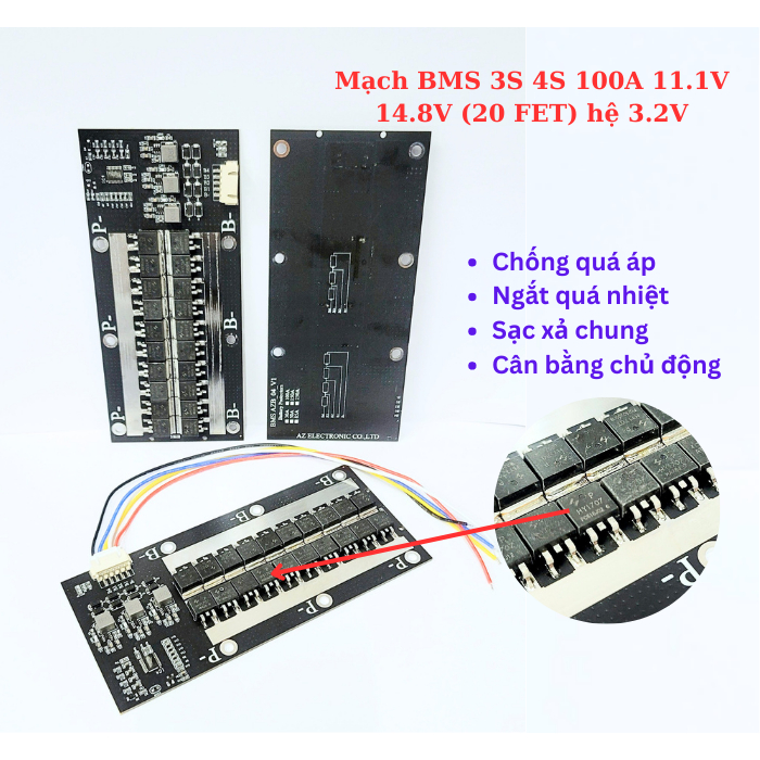Mạch BMS 3S 4S 100A pin 3.2V (20 FET) có chống chập tải,ngắt quá nhiệt sạc xả chung G1-C3 ...