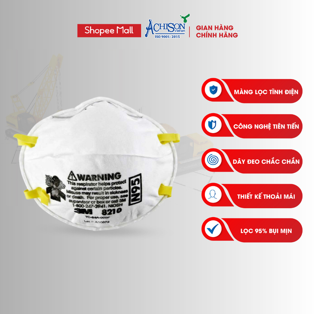 Khẩu Trang Chống Bụi Cao Cấp 3M 8210 N95 - Hiệu Suất Lọc 95%, Bụi Mịn, Vi Khuẩn, Vi Rút, Có Dây ...