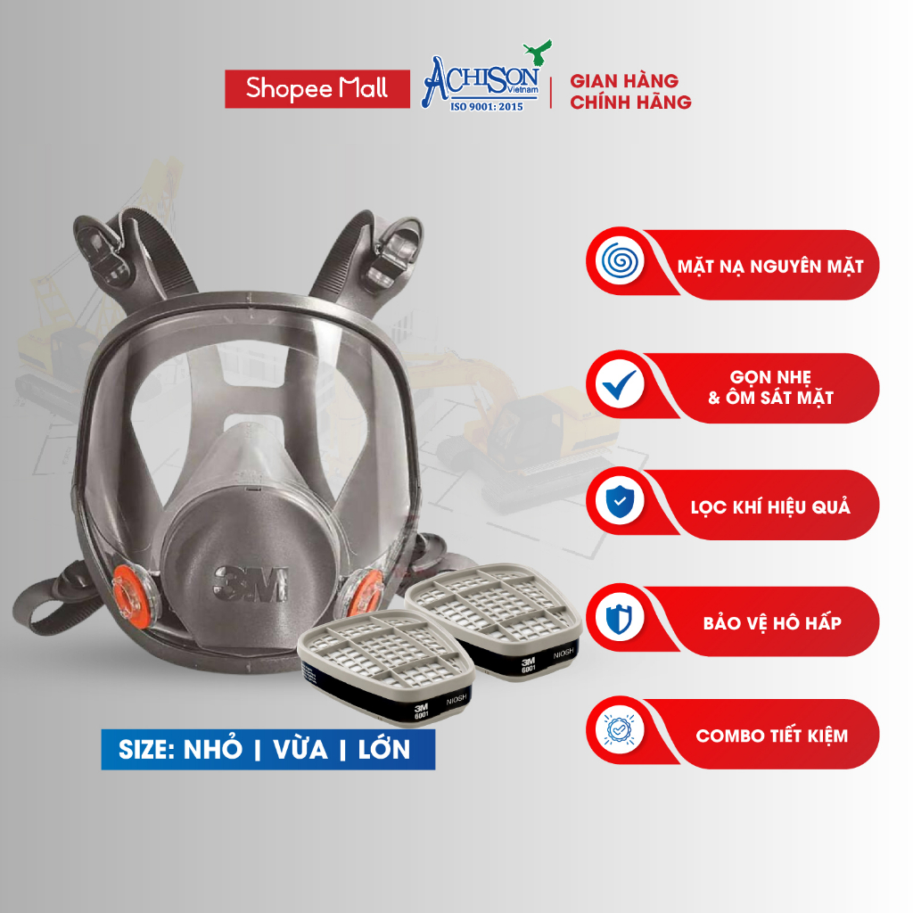 Bộ Mặt Nạ Chống Hóa Chất 3M 6700/6800/6900 + Phin Lọc 3M 6001 - Chống Khí Độc, Bảo Vệ Hô Hấp ...