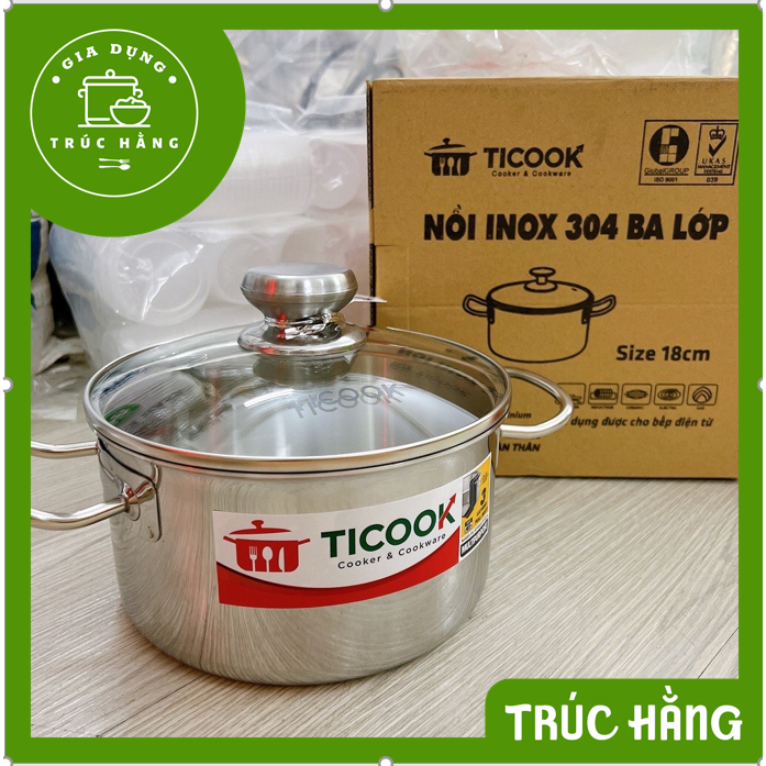 Nồi Inox 304 TICOOK 3 Lớp Nắp Kính- sử dụng mọi loại bếp | Shopee Việt Nam