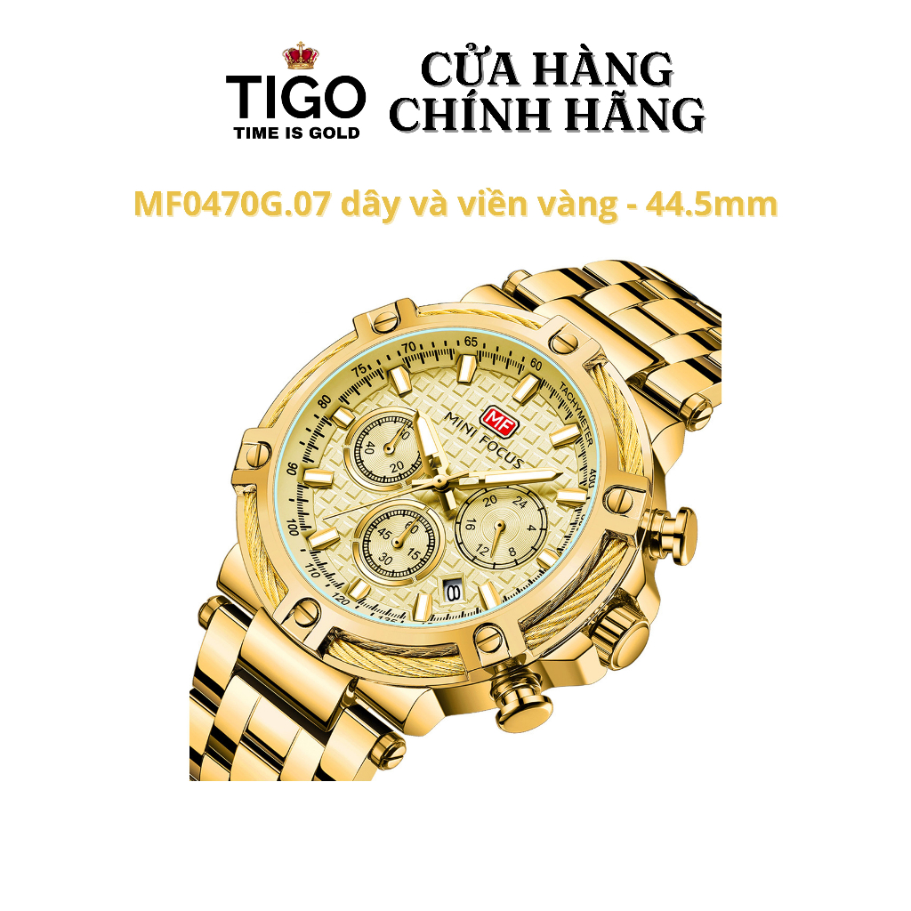 Đồng Hồ Nam MINI FOCUS MF0470G.07 Dây Thép Vàng Viền Vàng Thép Không Gỉ Mặt Tròn 44.5mm | Shopee ...