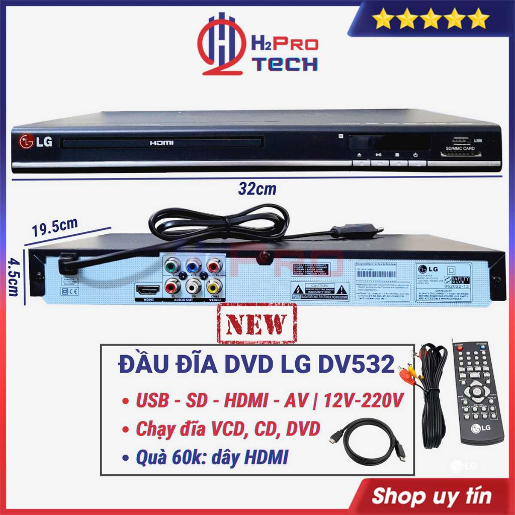 Đầu Đĩa Dvd LG DV532 Hdmi-Usb-Sd, Đầu Dvd-Cd LG Karaoke Cao Cấp Không Kén Đĩa, Điện 12V-220V ...