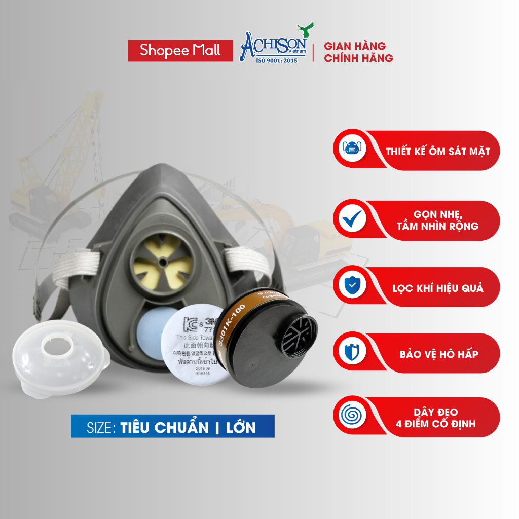 Mặt nạ phòng độc, chống bụi 3M 3100/3200 + Phin lọc 3301K-100 + Tấm lọc ...