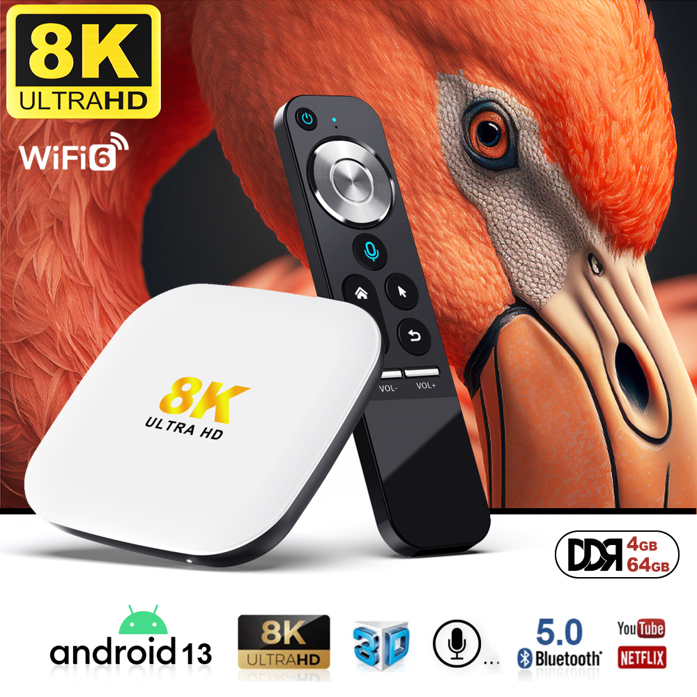 Tv box 8K android 13.0 Bluetooth 5.0 Ram 4GB bộ nhớ 64GB remote giọng ...
