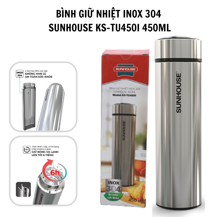 Bình giữ nhiệt Inox 304 Sunhouse KS-TU450I 450ml | Shopee Việt Nam