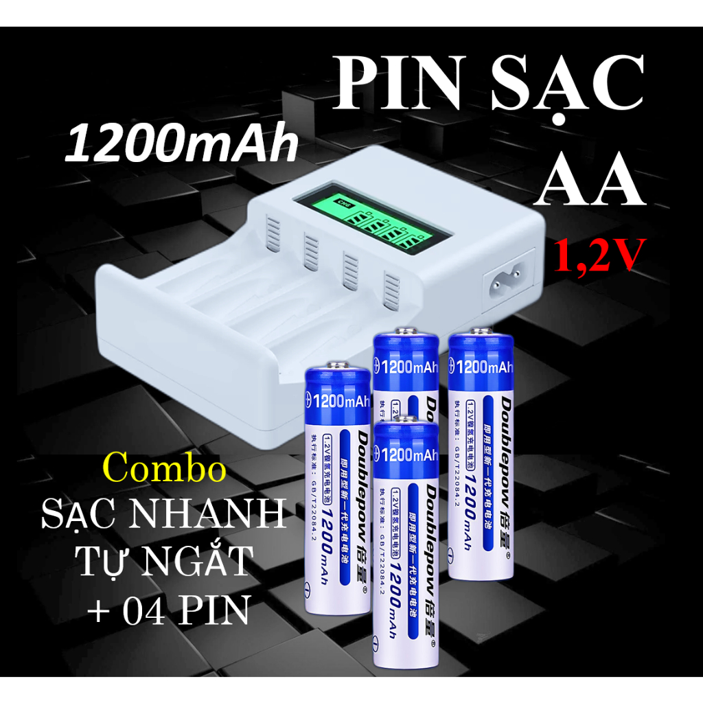 Pin AA Sạc Lại Được 3400mAh/1200mAh + Bộ Sạc LCD Tự Ngắt Dùng Cho Micro ...