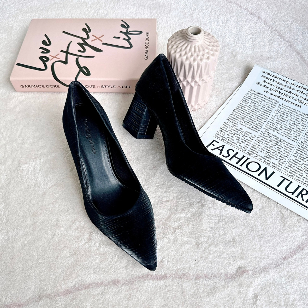 Giày cao gót nữ Basic mũi nhọn gót trụ Slingback 6cm, guốc thiết kế ...