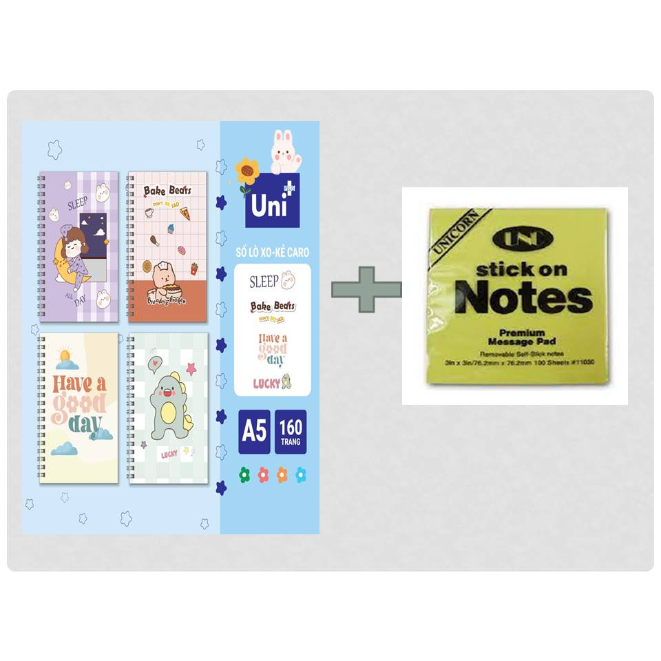 COMBO 1 SỔ LÒ XO A5 KẺ CARO + 1 NOTE 3x3 | Shopee Việt Nam