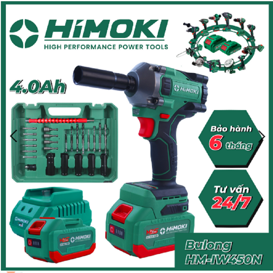 Máy Siết Bulong Pin 10 Cell HIMOKI 21V Lực Siết 450Nm - Motor 100% Ruột ...