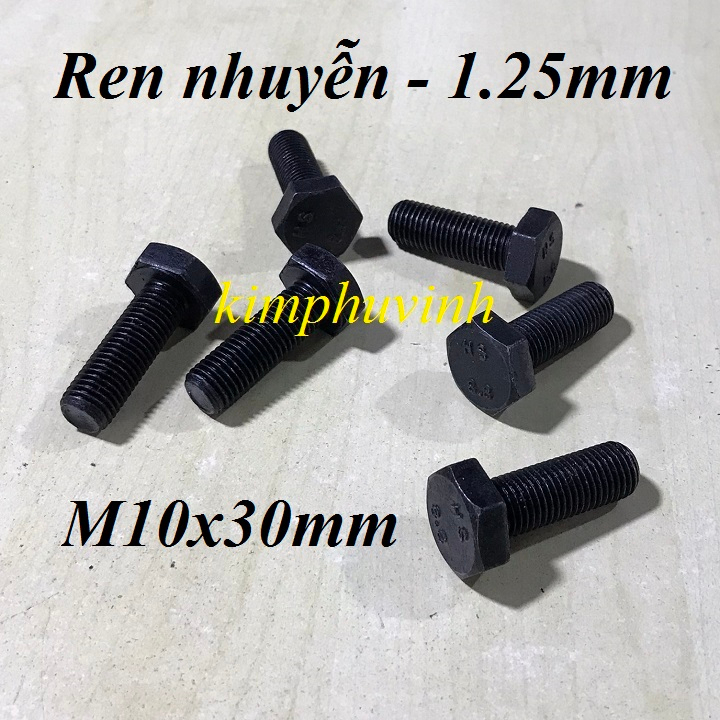 05 BỘ - 10x30mm BULONG REN NHUYỄN 1.25mm - BULON ĐEN 8.8 ( BULON + TÁN ...