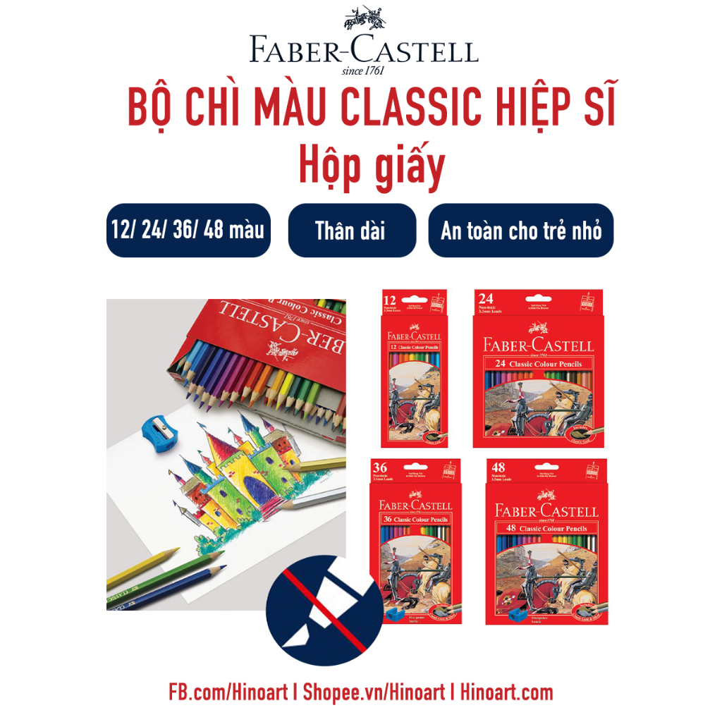 Hộp chì màu Hiệp sĩ Faber-Castell Classic Knight - 12/24 màu thân ngắn ...