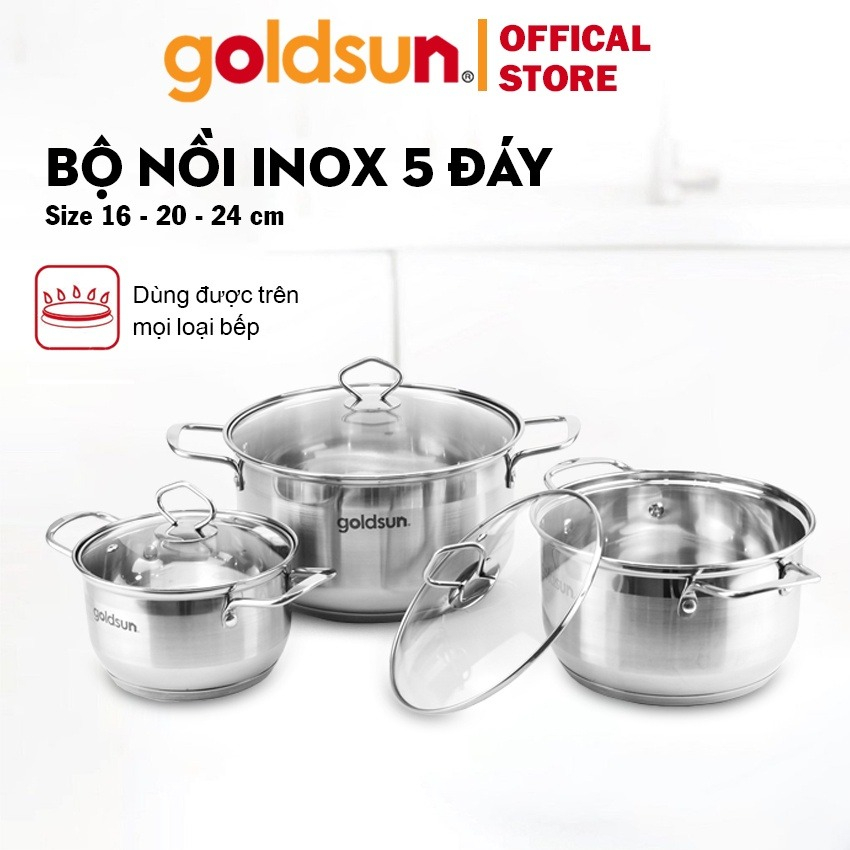 Bộ nồi inox 5 đáy inox cao cấp 5 đáy tỏa nhiệt, hàng chính hãng, bảo ...