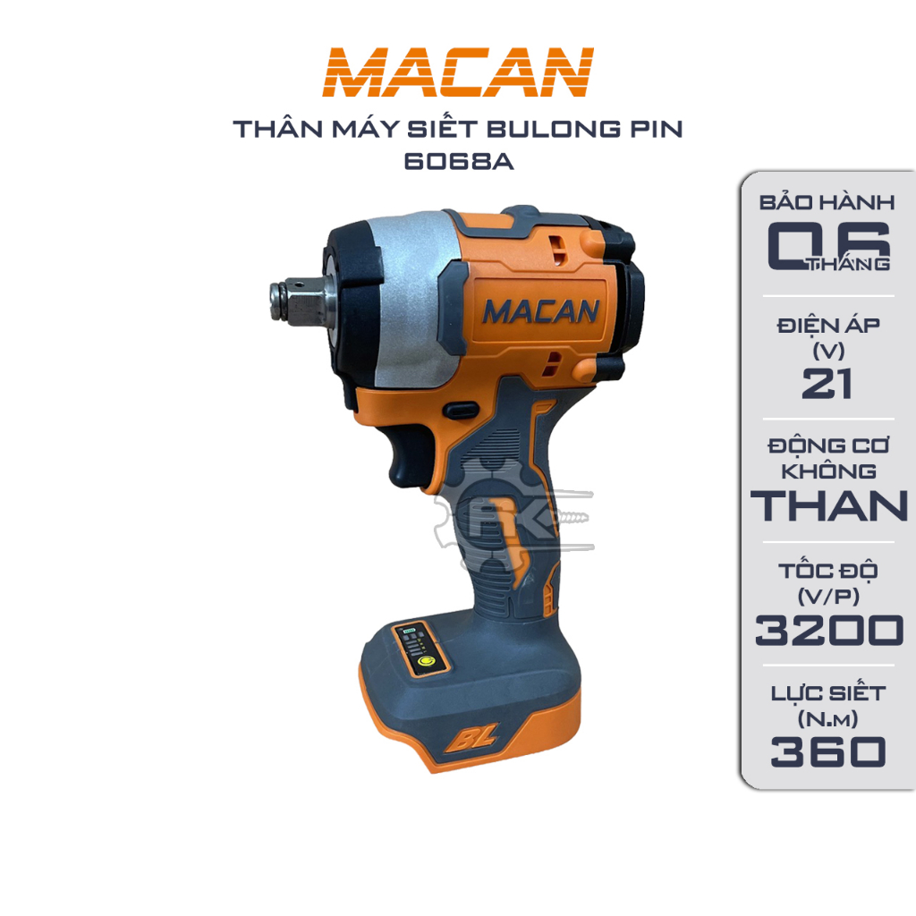 Thân máy siết bulong MACAN 6068A, Lực siết 360Nm, Động cơ Không chổi ...