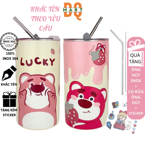 Ly Giữ Nhiệt Gấu Dâu 600ml Iced Americano Chất Liệu Inox 304 Cao Cấp Dung Tích 600ml Nắp Chống ...