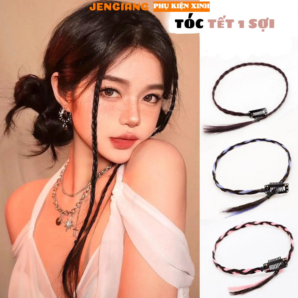 Tóc giả tết sẵn 1 sợi thắt bím y2k kèm kẹp giúp tạo kiểu tóc nối nhanh ...