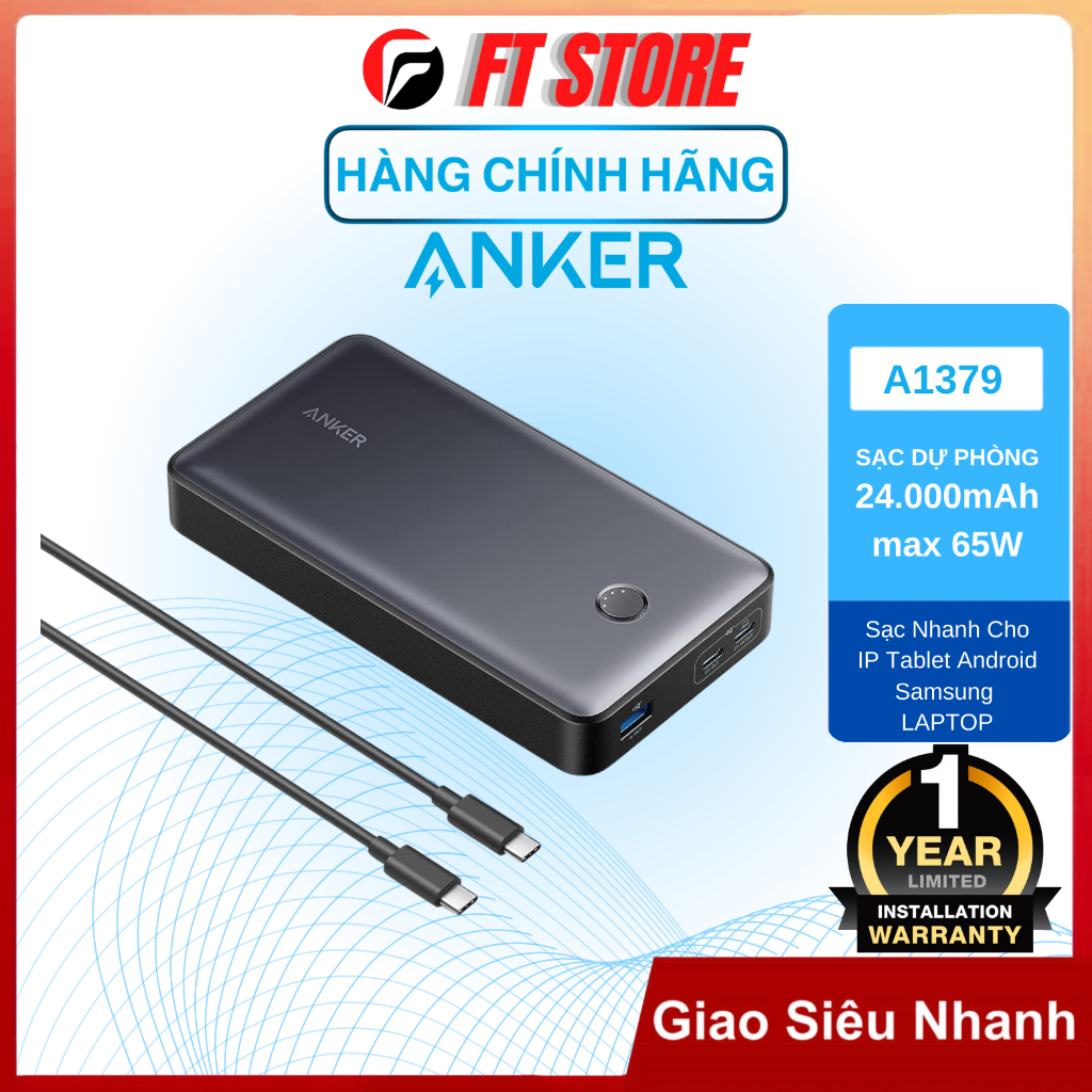 [GIAO HỎA TỐC] Pin sạc dự phòng Anker 537 A1379 (PowerCore 24K cho ...