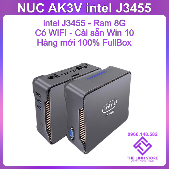 Máy tính Mini PC Intel NUC AK3V mới FullBox - intel J3455 ram 8G nhỏ ...