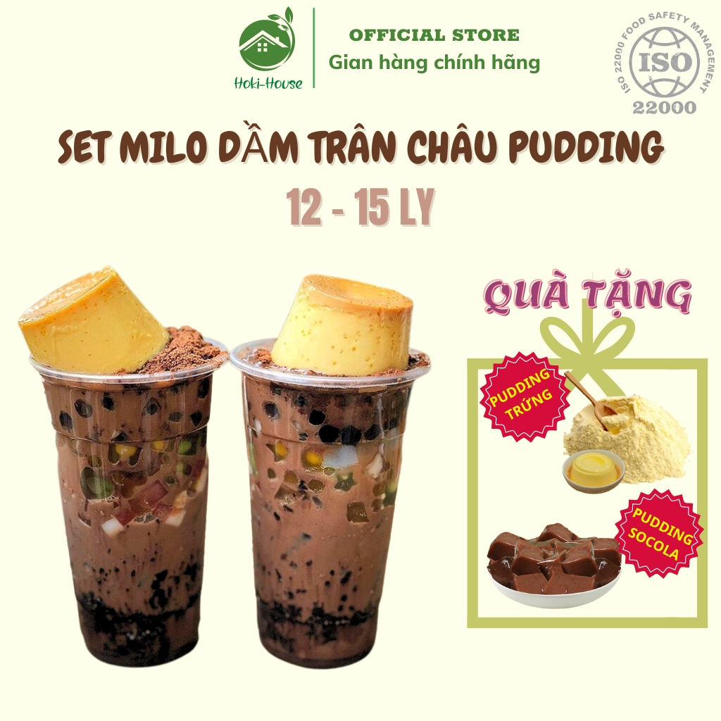 Set milo dầm Hoki House nguyên liệu làm milo dầm trân châu pudding 12 ...