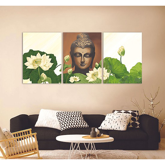 Bộ 3 Tranh Vải Canvas Tôn Giáo Phật Pháp Viền Vàng Treo Tường Trang Trí ...