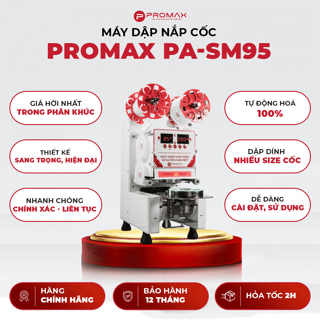[Mới 2023] Máy dập nắp ly nhựa, dập nắp cốc giấy tự động PROMAX PA-SM95 ...