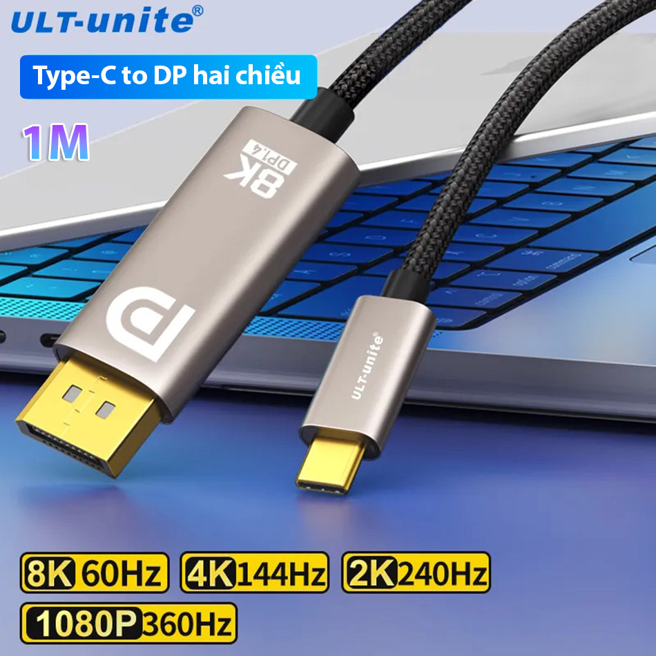 Cáp Displayport sang USB Type C monitor dài 1M, hỗ trợ 8K 60hz 4K 2K ...