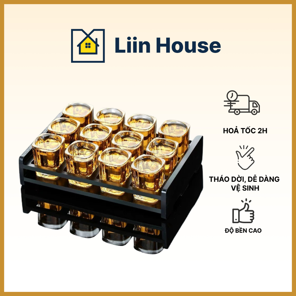 Set 12 Cốc Rượu Kèm Khay, Set Cốc Rượu Thuỷ Tinh Khay Gỗ, Set Ly Rượu ...