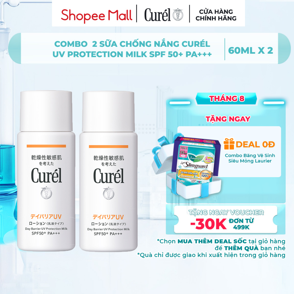 Combo 2 Sữa chống nắng Curél UV Protection Milk SPF 50+ PA+++ 60ml ...