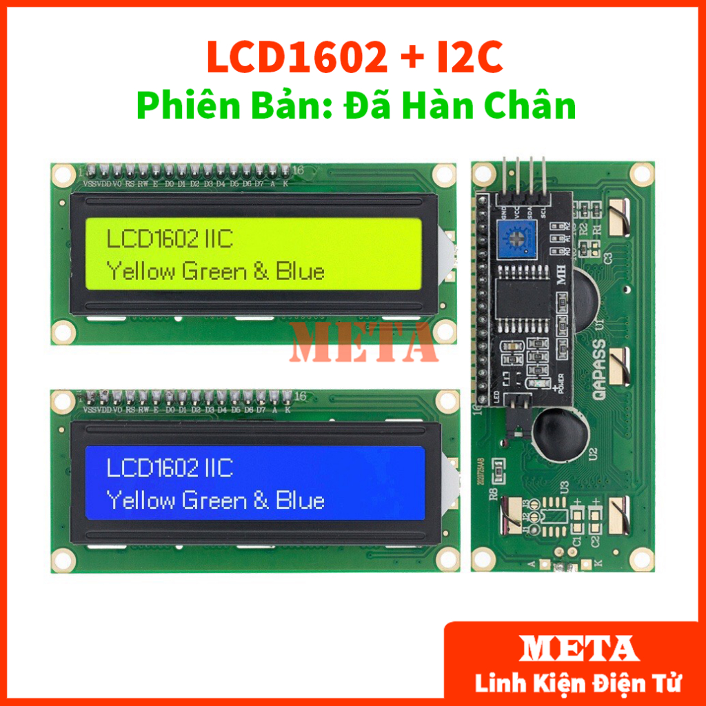 Màn Hình LCD 1602 Xanh Lá, Xanh Dương - LCD1602 + Mạch chuyển đổi I2C | Shopee Việt Nam