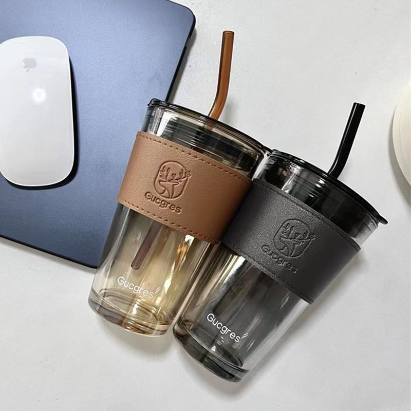 [Miễn Phí khắc Tên] Cốc thủy tinh takeaway Gucgres 450ml có nắp, bao da ...