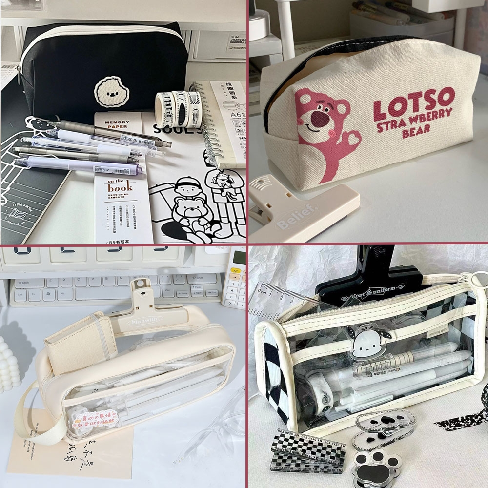 Hộp Đựng Bút trong suốt nhiều ngăn, bóp viết gấu dâu cute, túi đựng bút ...