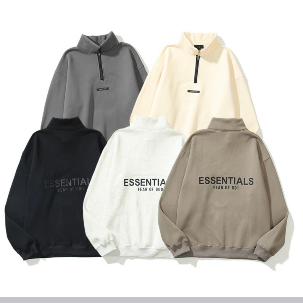 Áo sweater ESSENTIALS phối cổ cao có khóa kéo - hàng chuẩn from , tag ...