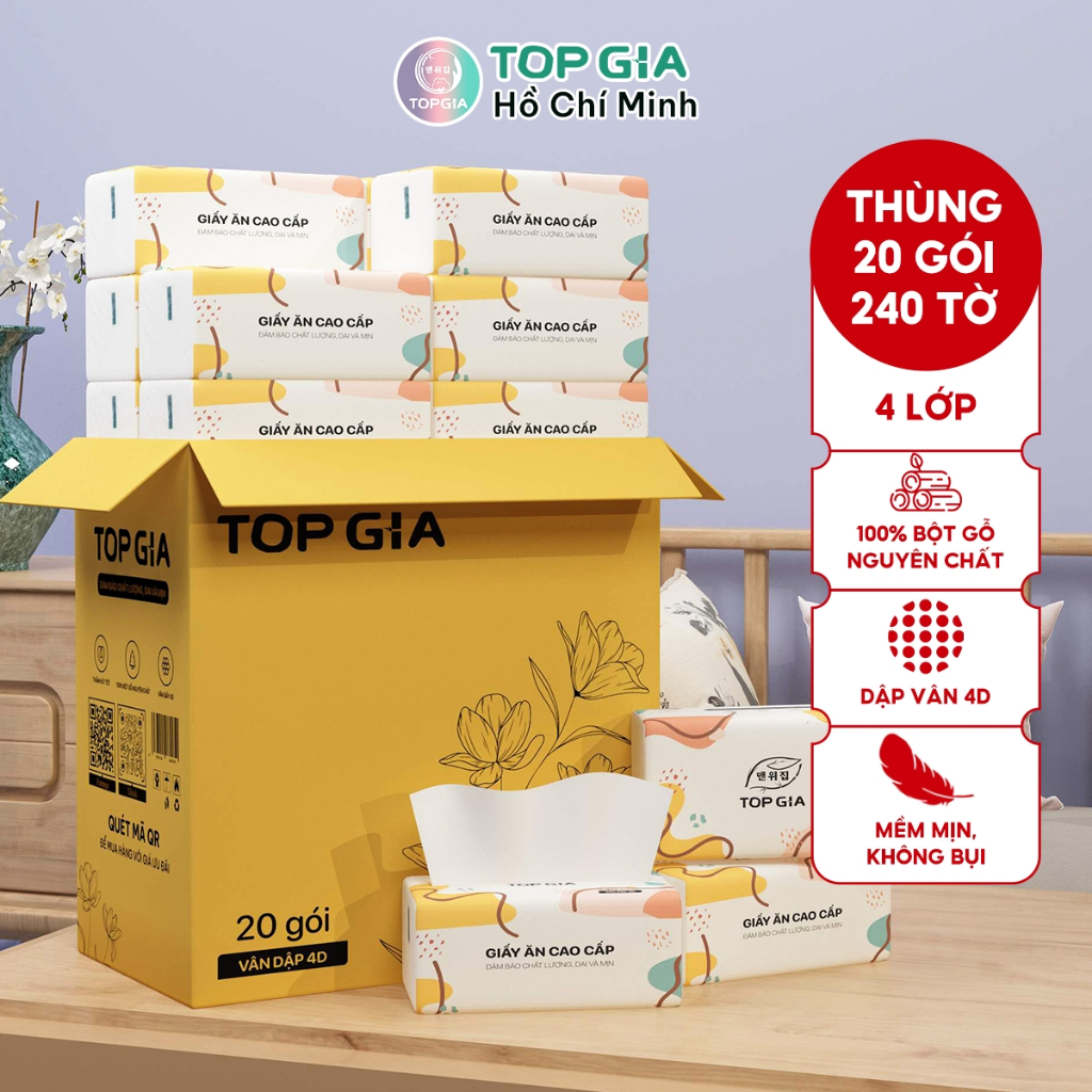 Giấy ăn rút đa sắc Topgia thùng 40 gói cao cấp 240 tờ 4 lớp dập vân 4D ...